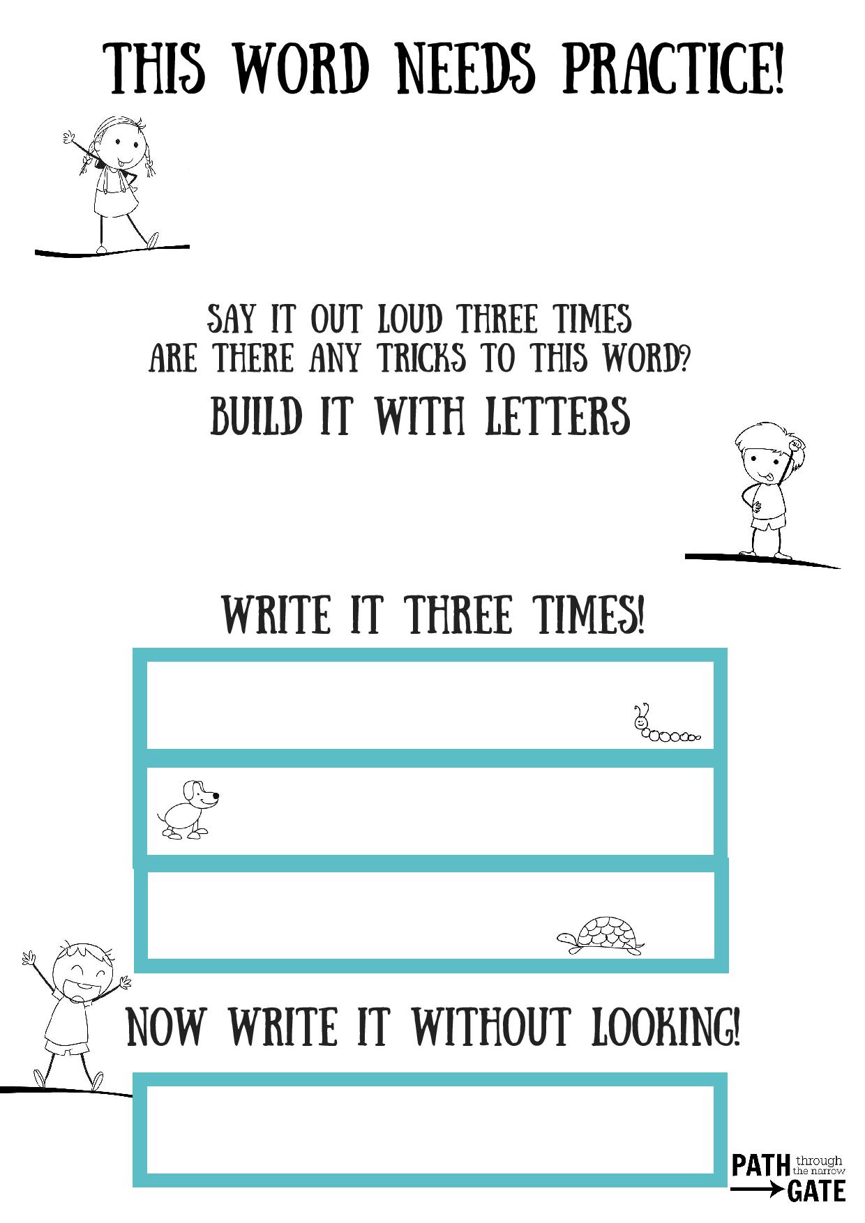 Spelling Practice Printable - Kids Bible Teacher