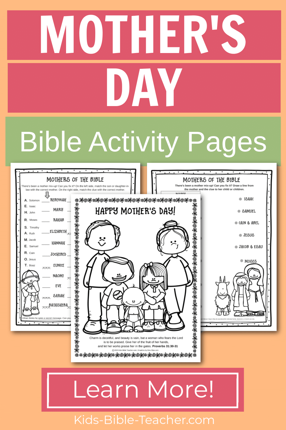 Mothers in the Bible Activity Pages - Kids Bible Teacher