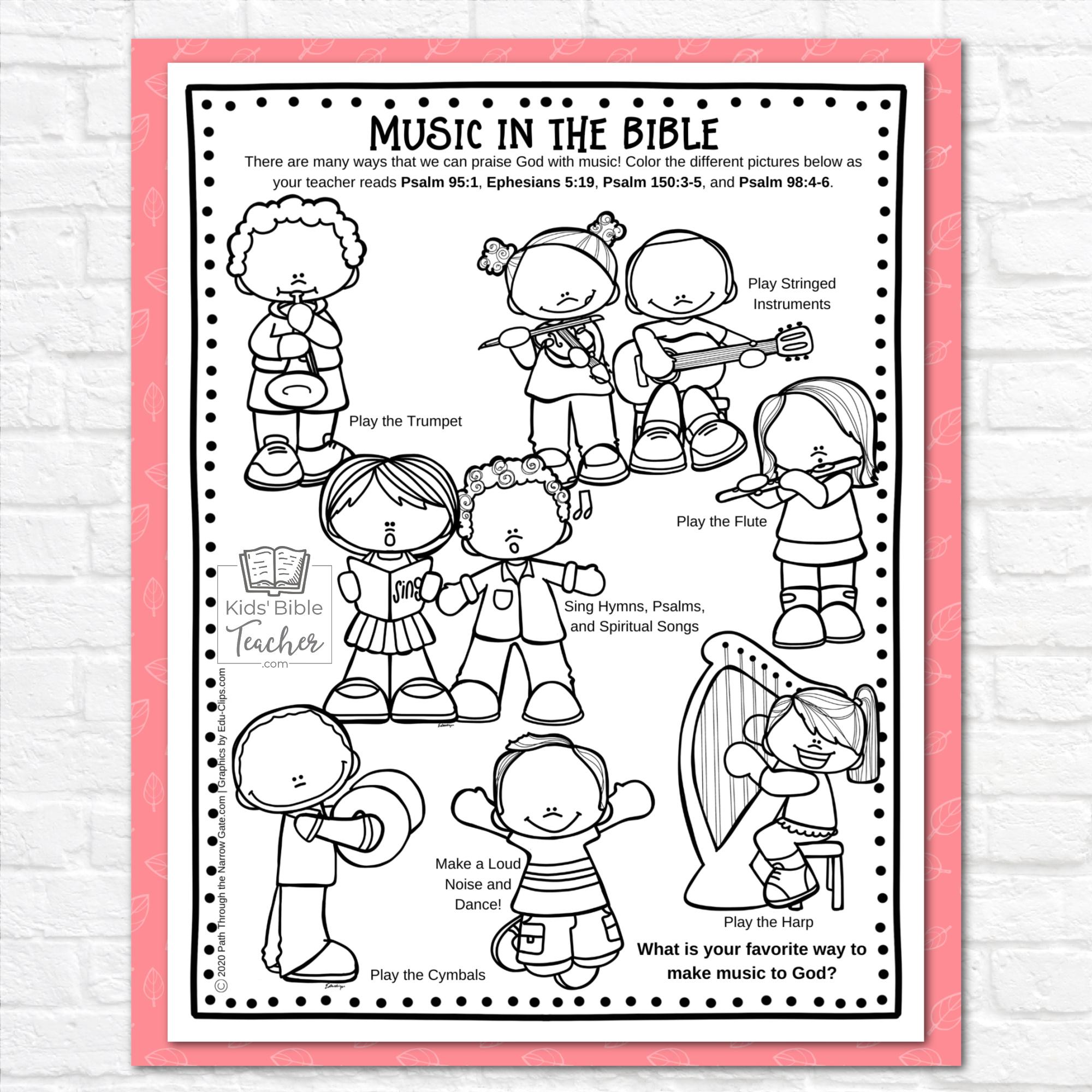 Music in the Bible Activity Pages - Kids Bible Teacher