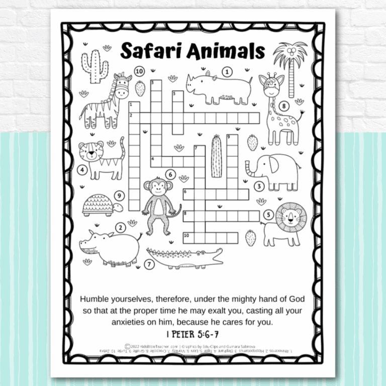 Safari Animals Bible Activity Page - Kids Bible Teacher