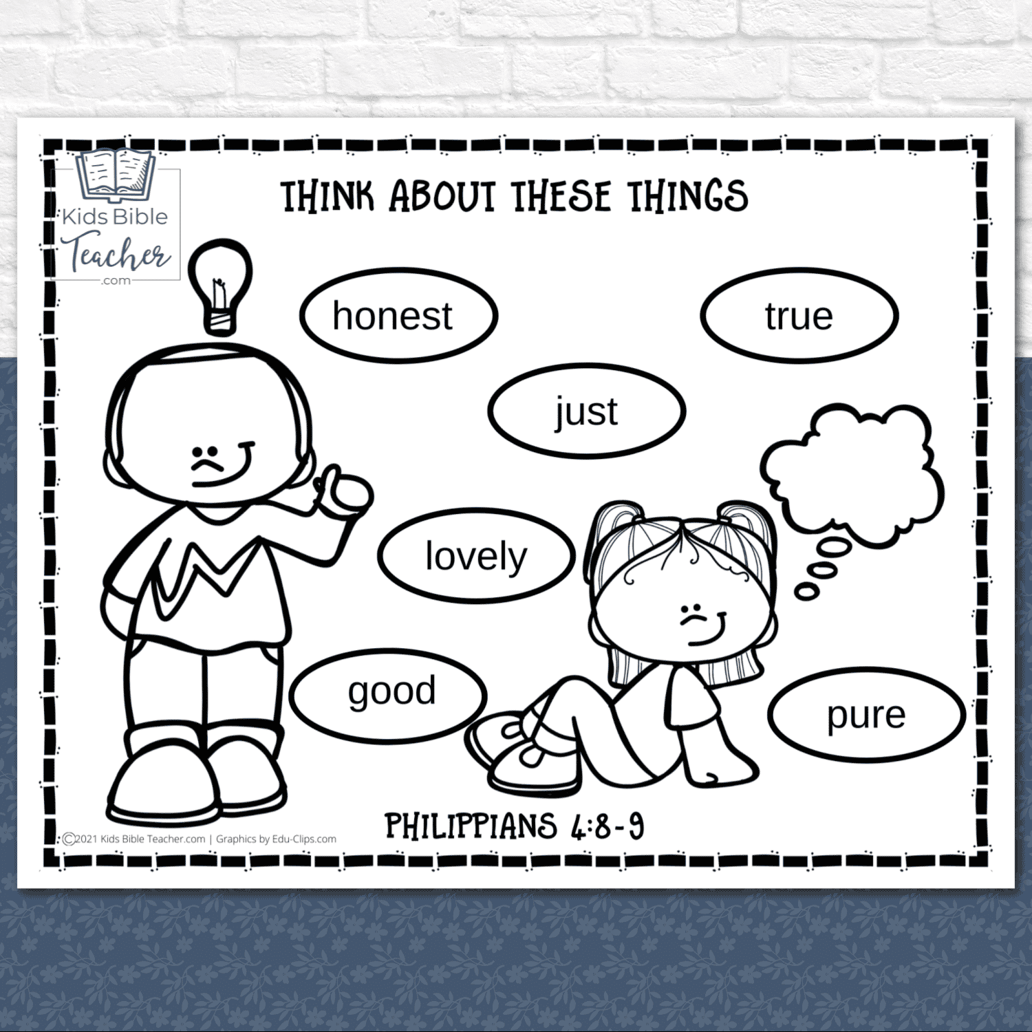 Think About These Things Activity Pages - Kids Bible Teacher