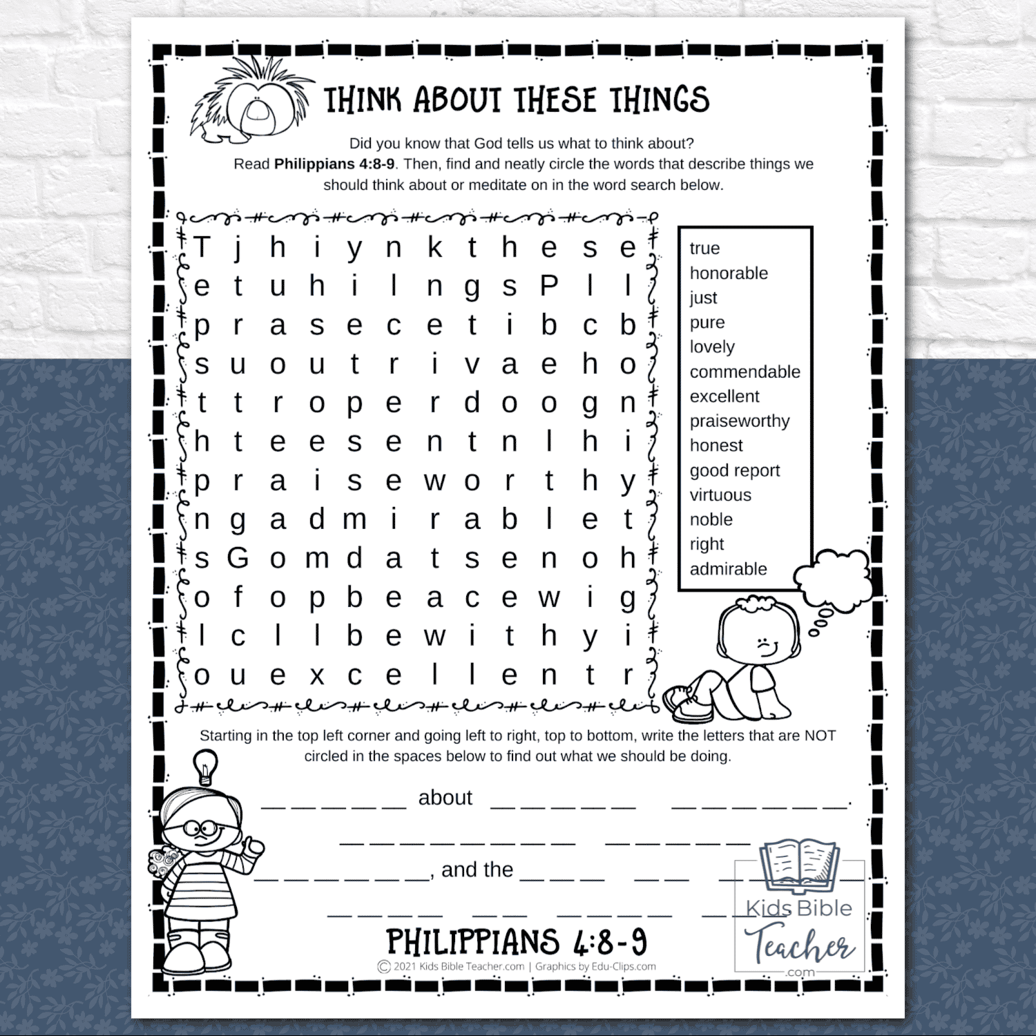 Think About These Things Activity Pages - Kids Bible Teacher