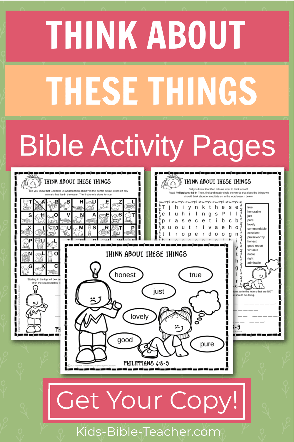 Think About These Things Activity Pages - Kids Bible Teacher