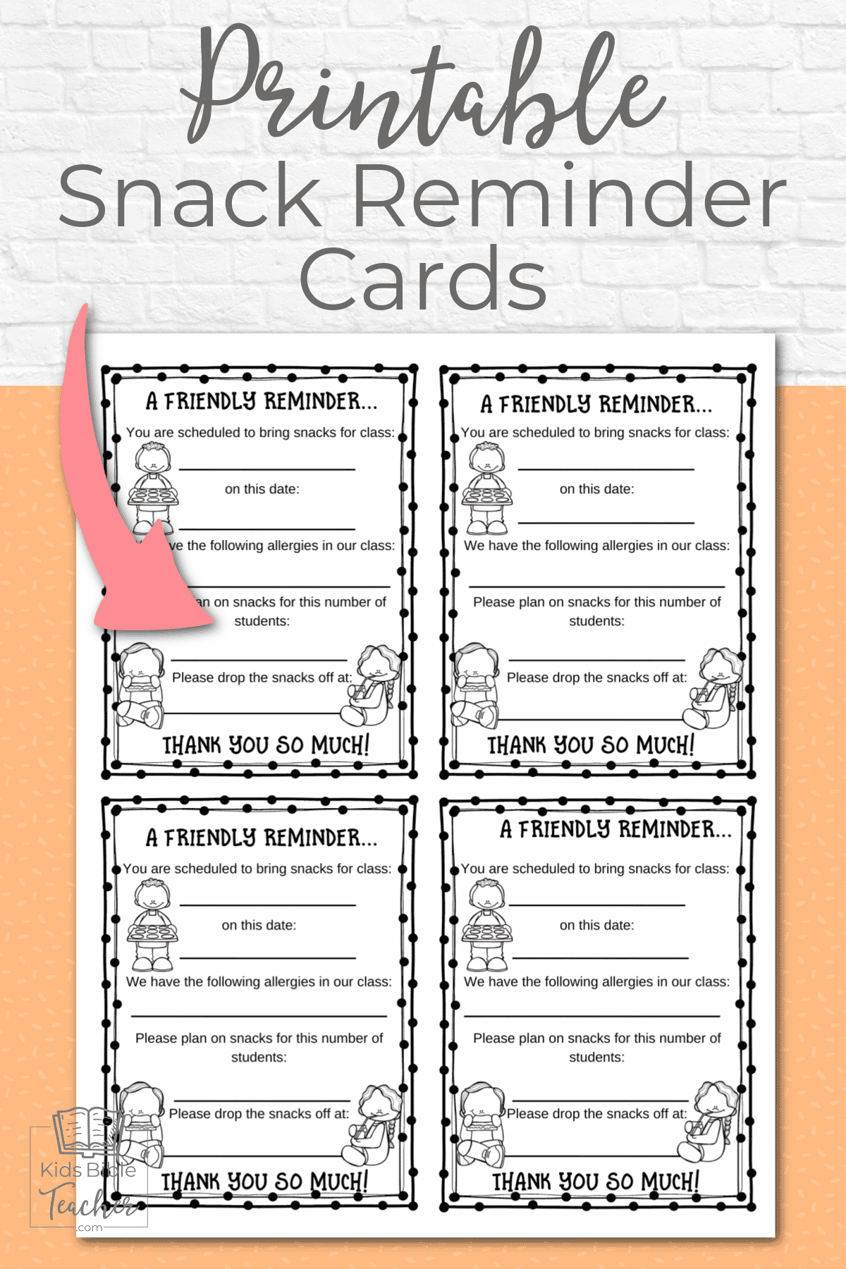 Snack Reminder Cards - Kids Bible Teacher