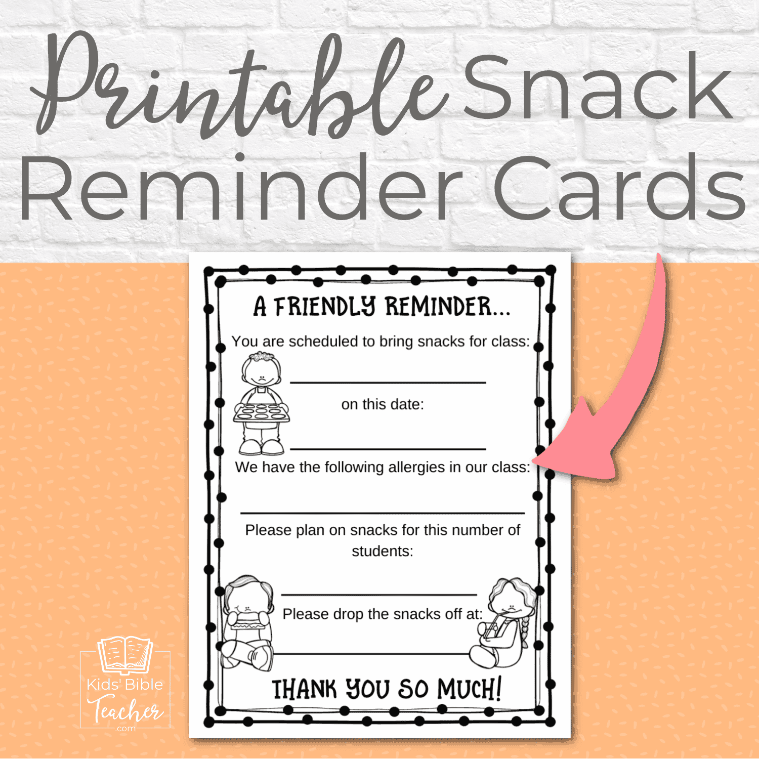 Snack Reminder Cards - Kids Bible Teacher