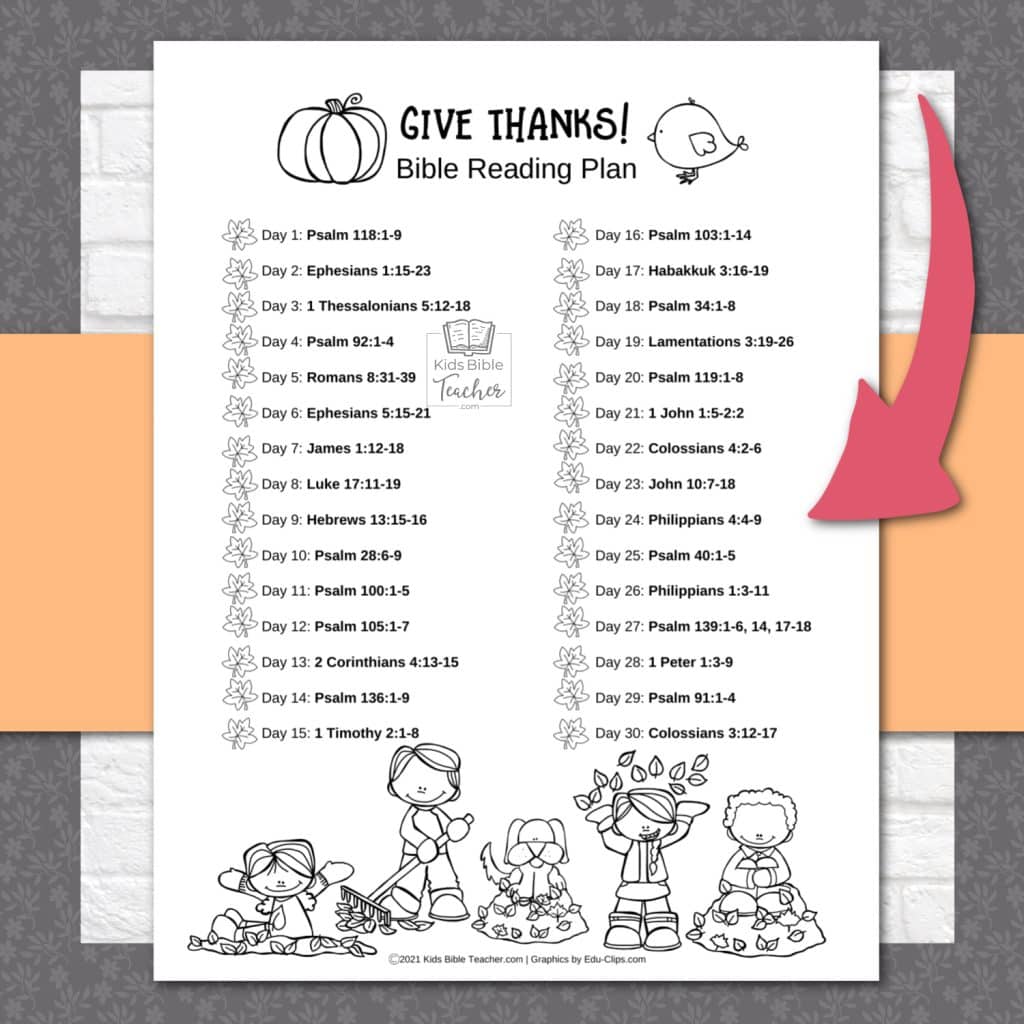 "Give Thanks" Thanksgiving Bible Reading Plan - Kids Bible Teacher