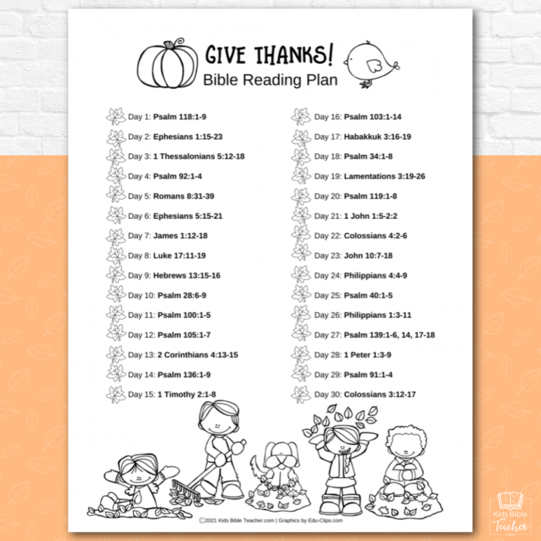 "Give Thanks" Thanksgiving Bible Reading Plan - Kids Bible Teacher