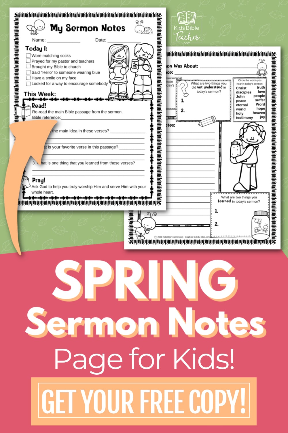 Spring Sermon Notes Page - Kids Bible Teacher
