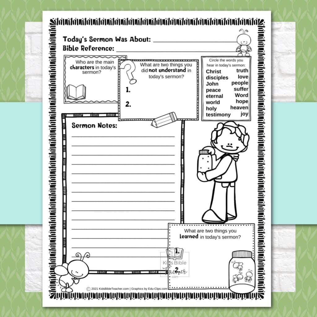 Spring Sermon Notes Page - Kids Bible Teacher