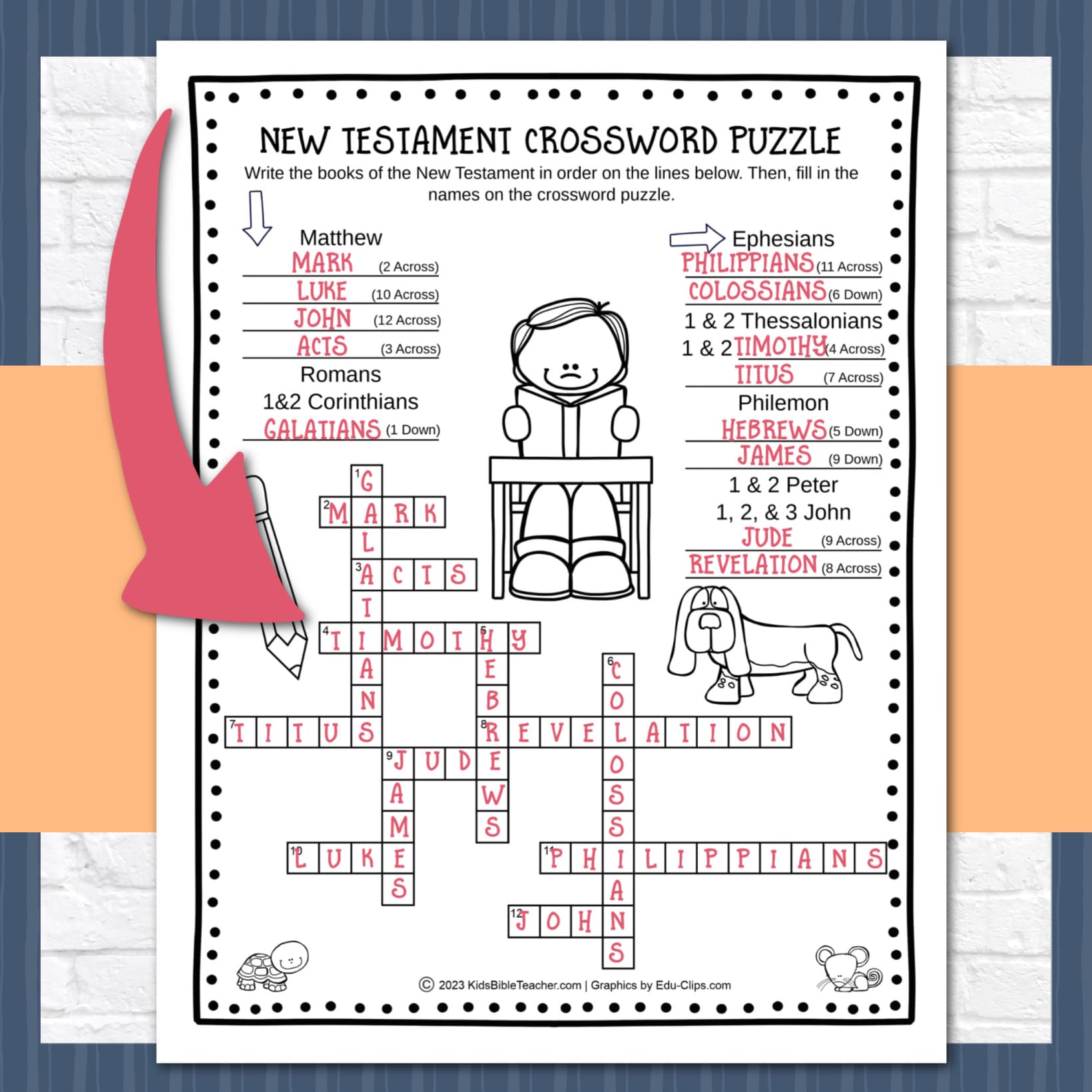 New Testament Crossword Books of the Bible Puzzle for Kids