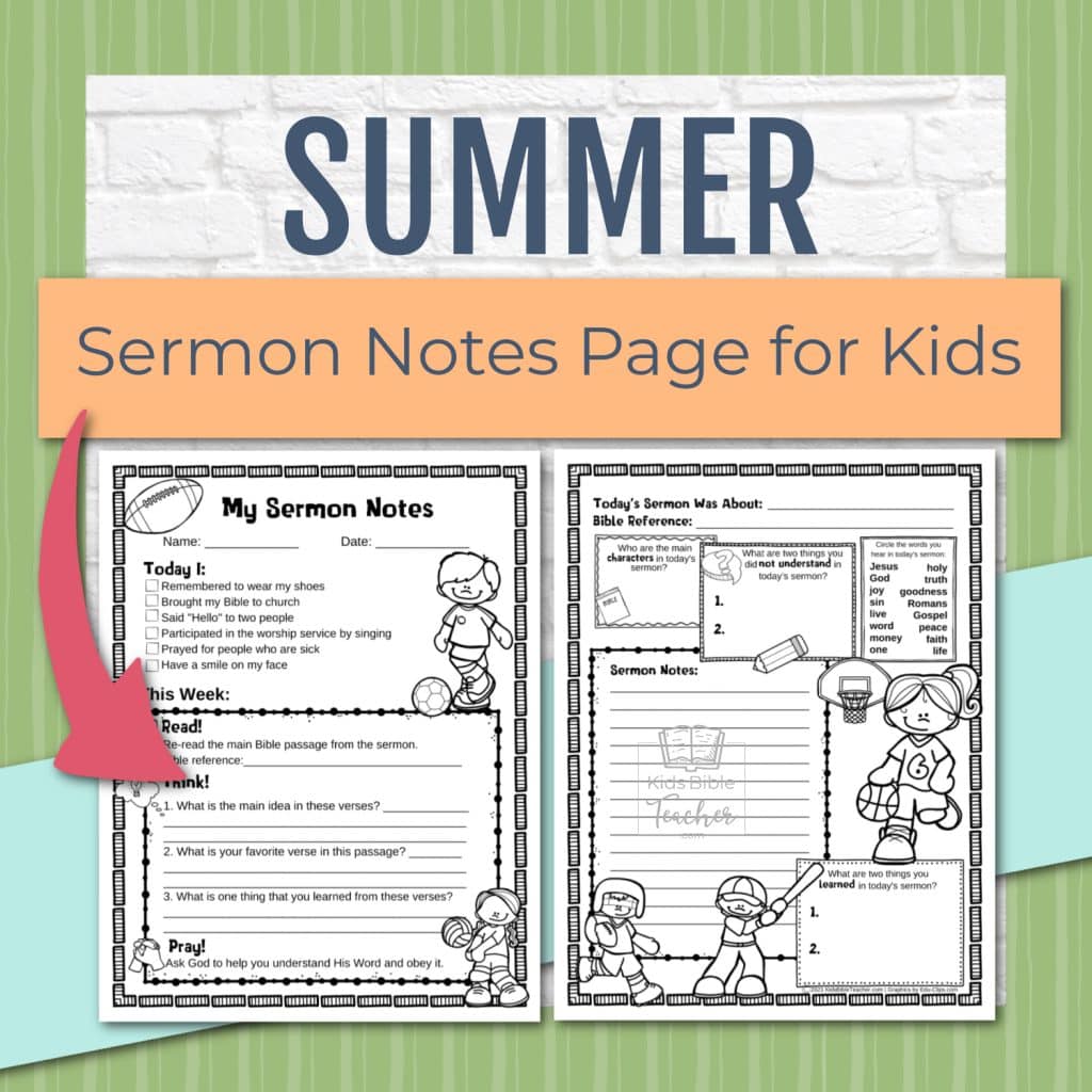 Summer Sermon Notes Page for Kids - Kids Bible Teacher