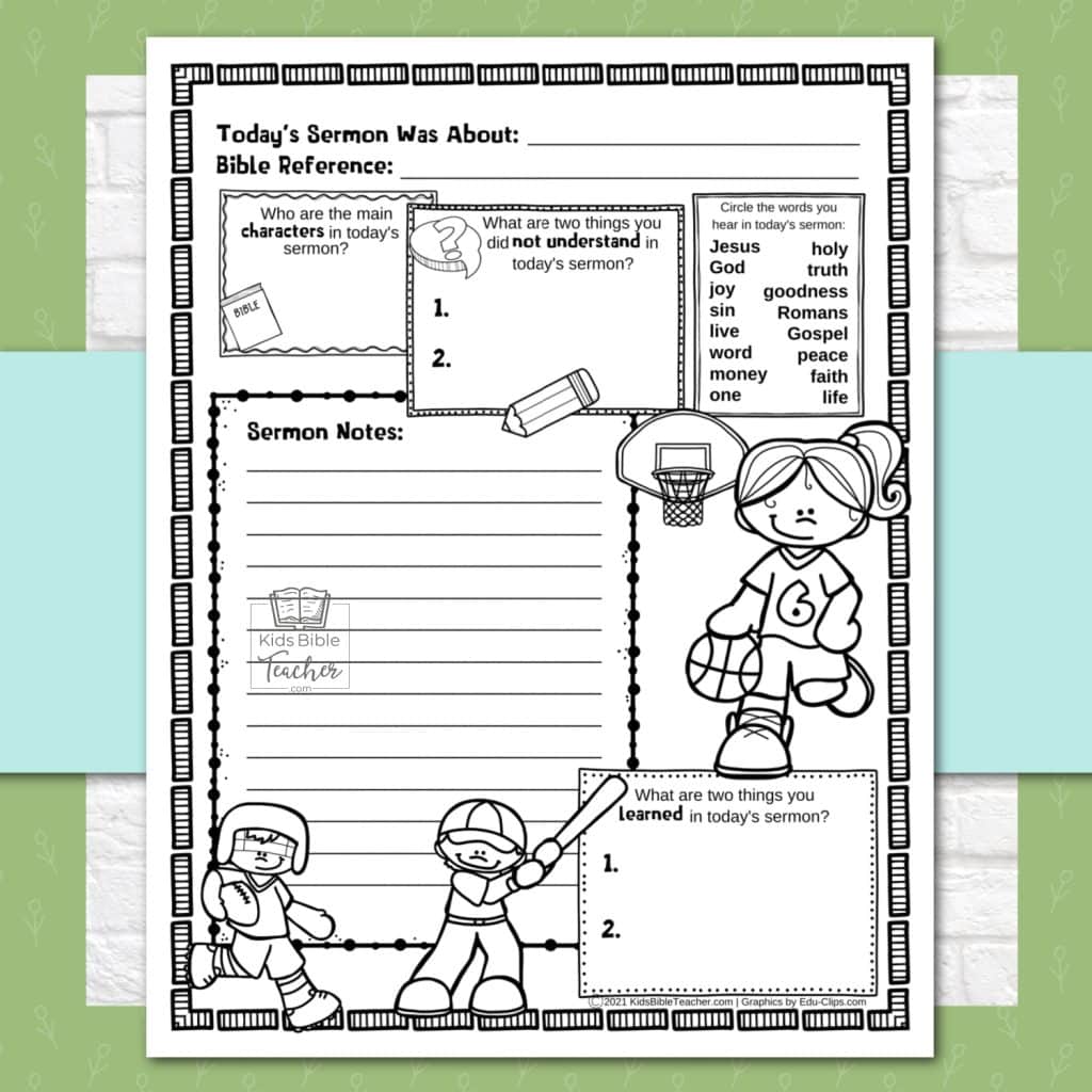 Summer Sermon Notes Page for Kids - Kids Bible Teacher