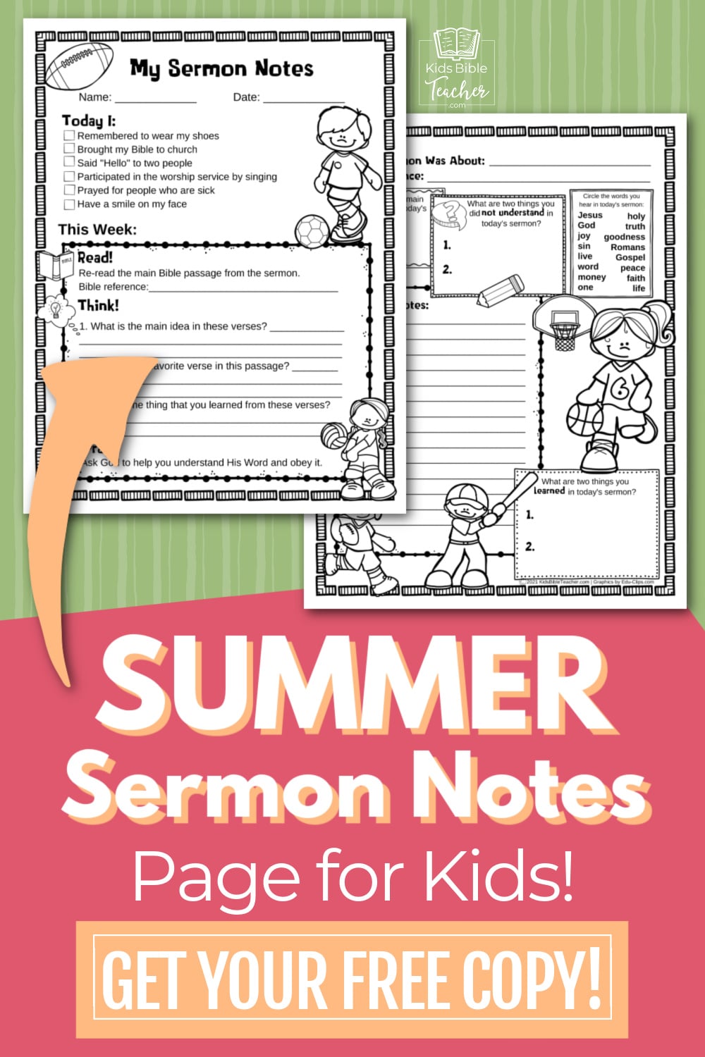 Summer Sermon Notes Page for Kids - Kids Bible Teacher