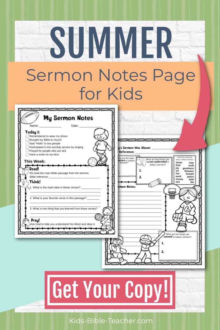 Summer Sermon Notes Page for Kids - Kids Bible Teacher