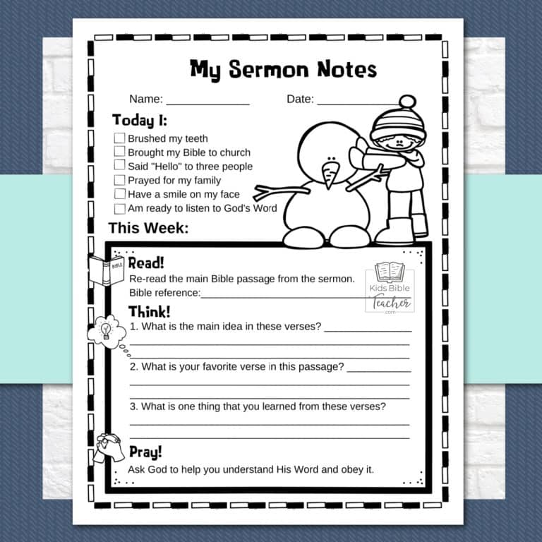 Winter Sermon Notes Page for Kids - Kids Bible Teacher